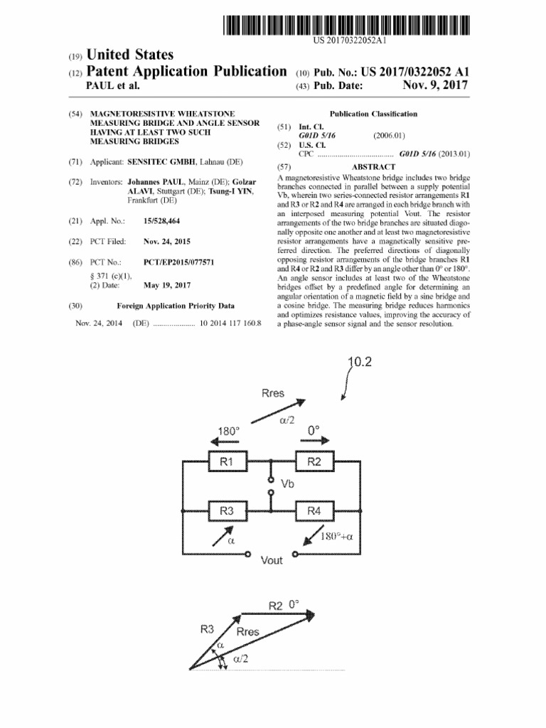 Us20170322052a1-Magnetoresistive Wheatstonemeasuring Bridge and Angle ...