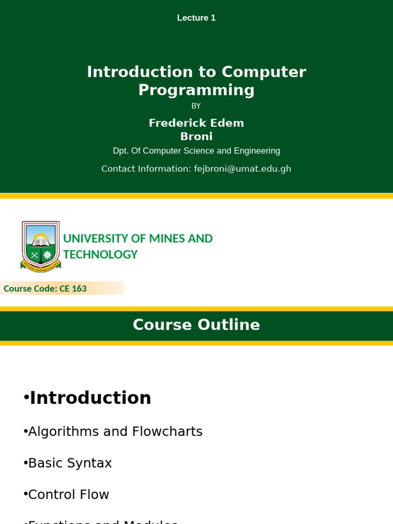 Intro To Computer Prog - Lecture 1 - 2 | PDF | Programming | Computer Program
