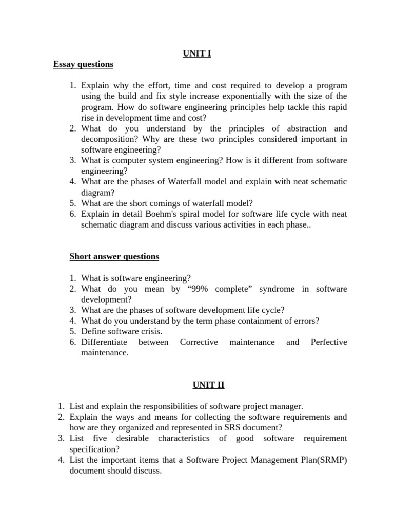 SE Sessional 1 Important Questions | PDF | Software Development Process | Software
