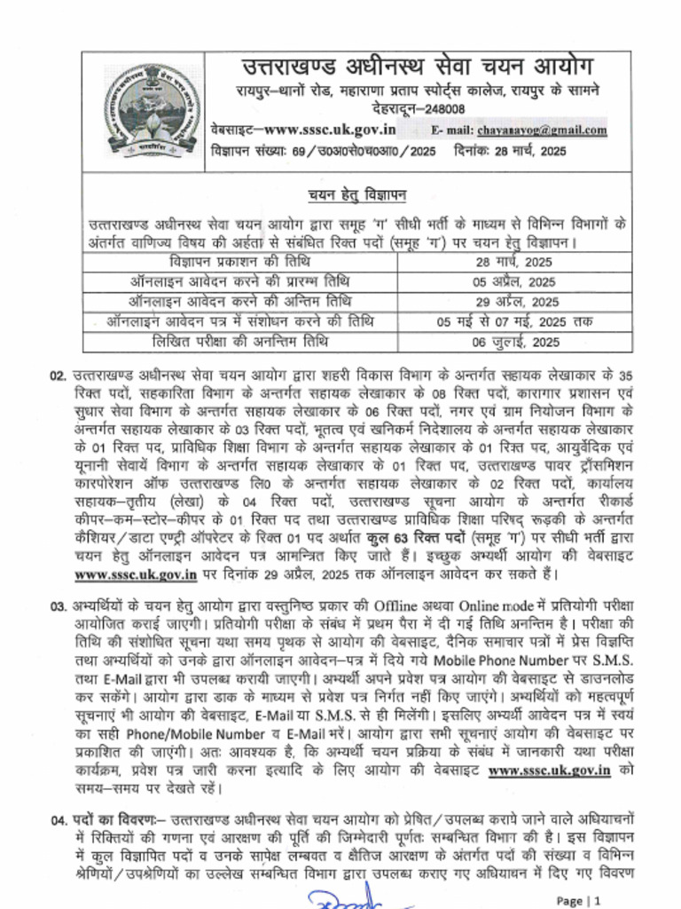 UKSSSC Advt | PDF