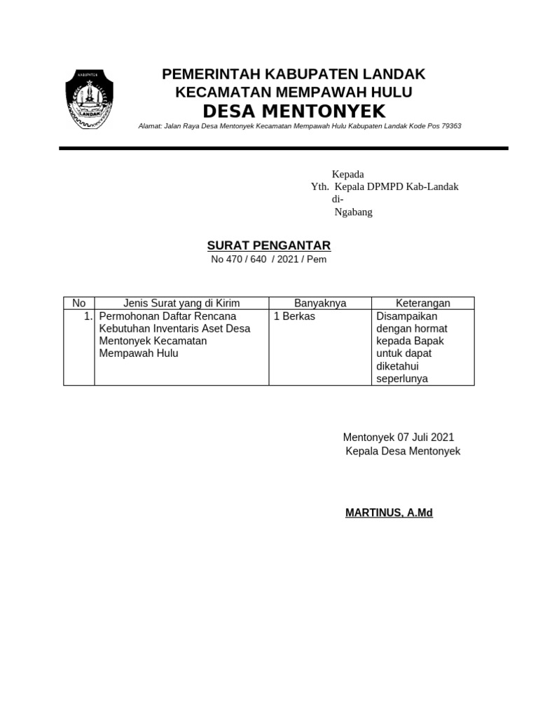 Permohonan Daftar Aset Desa | PDF