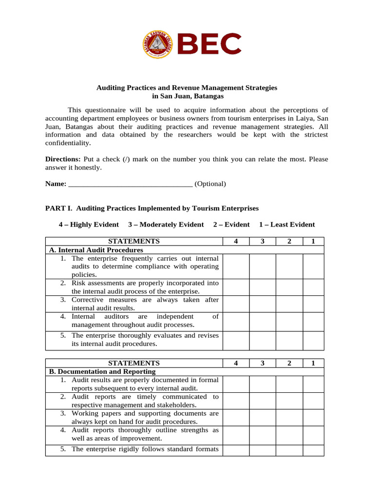 AR - Survey Questionnaire | PDF | Audit | Internal Audit