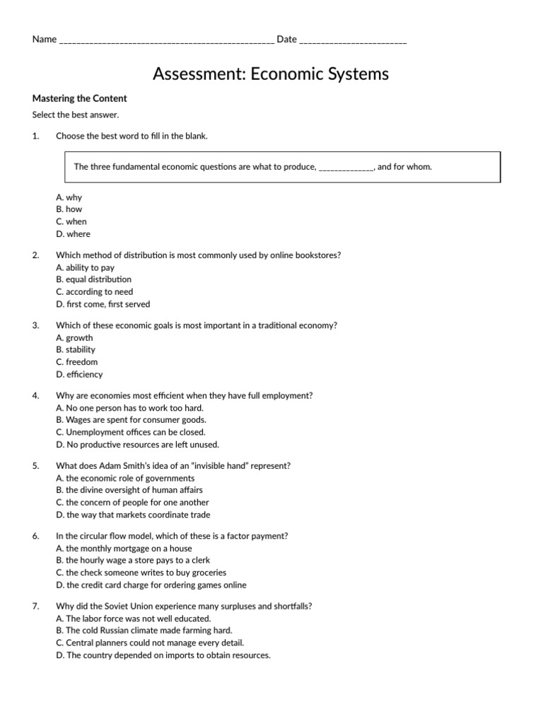 Unit-1-Assessment Economic Systems | PDF | Economies | Economics