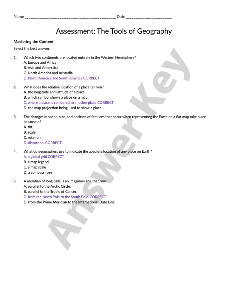 Unit-1-Assessment The Tools of Geography Answer Key | PDF | Tropics | Earth