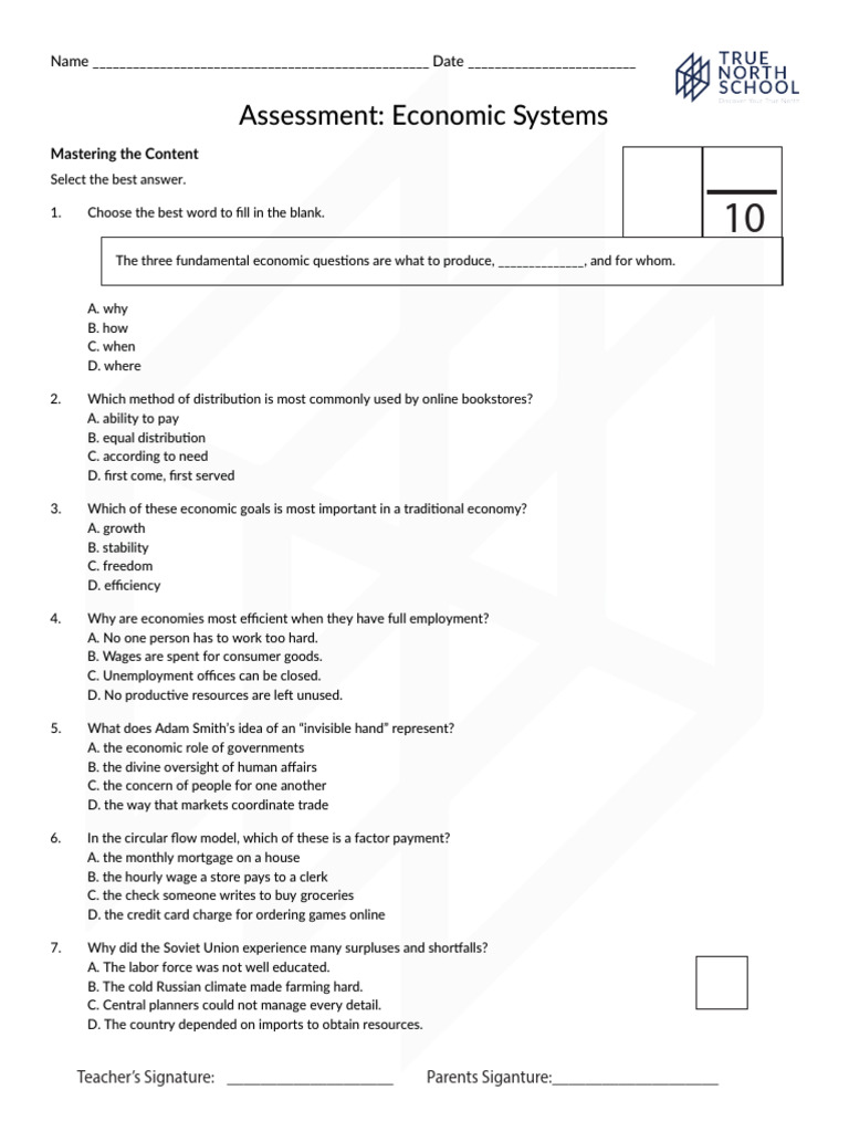 Unit-1-Assessment Economic Systems TNS | PDF