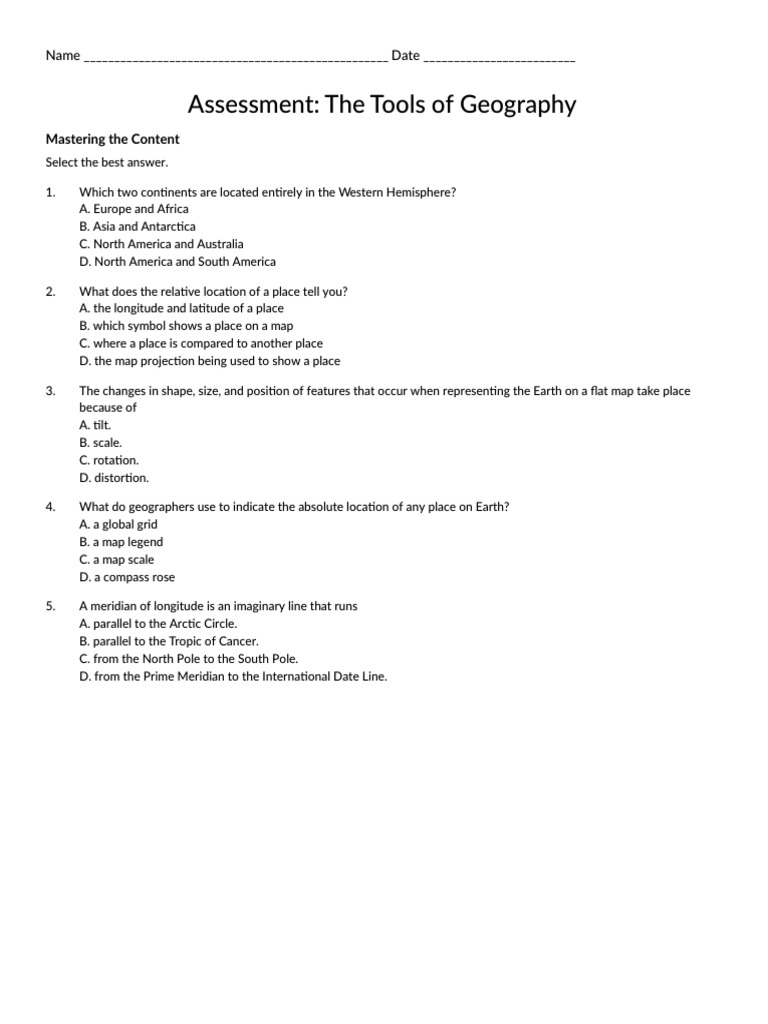 Unit-1-Assessment The Tools of Geography | PDF | Tropics | Earth