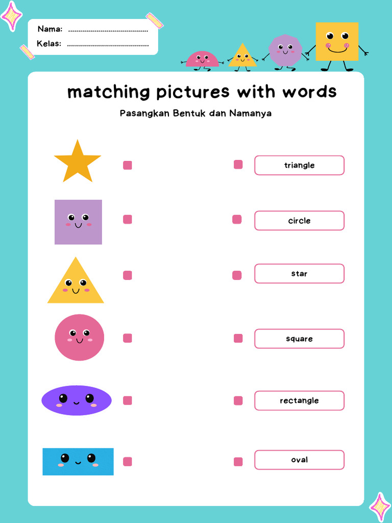 Hubungkan Garis Nama Bangun Datar Lembar Kerja Biru dan Merah Muda ...
