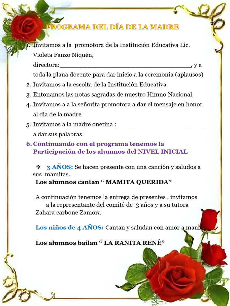 PROGRAMA DEL DÍA DE LA MADRE Mayo | PDF | Amor