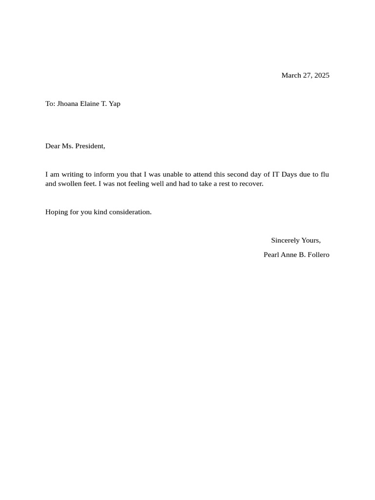 Excuse Letter1 | PDF