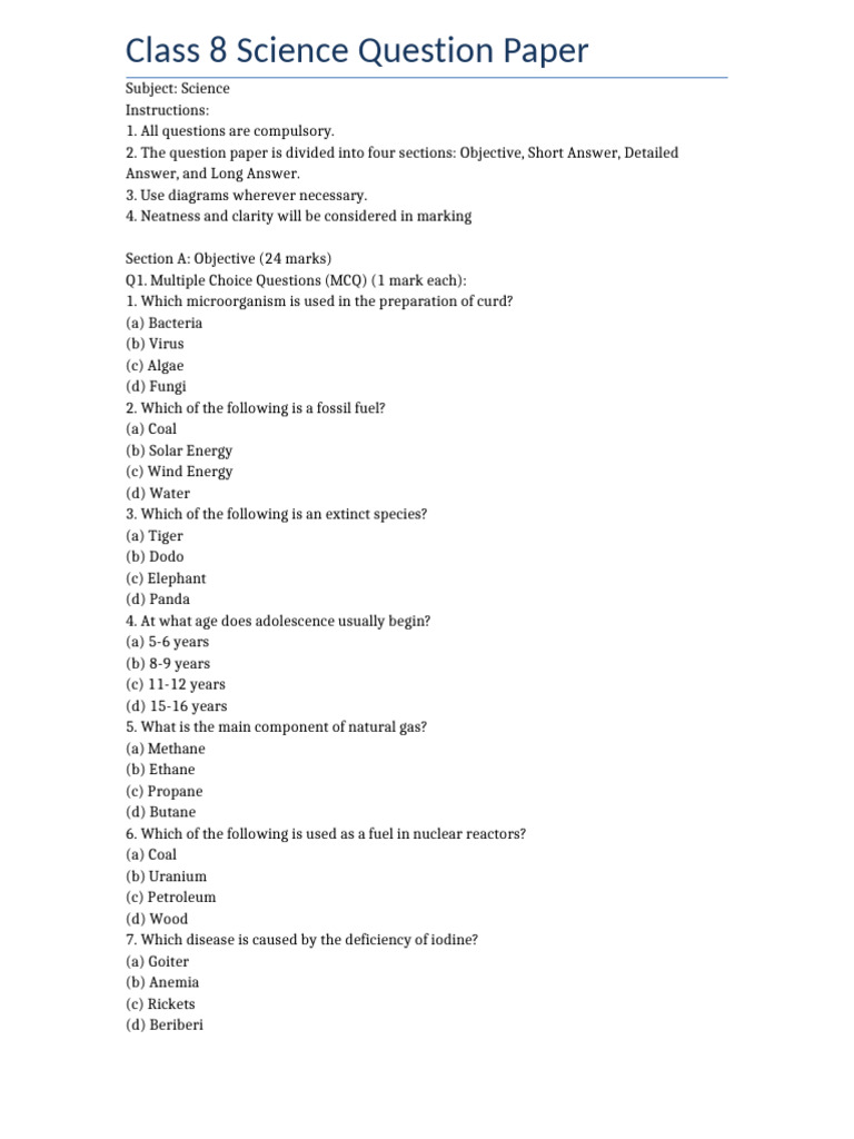 Revised Class 8 Science Question Paper | PDF | Combustion | Fuels