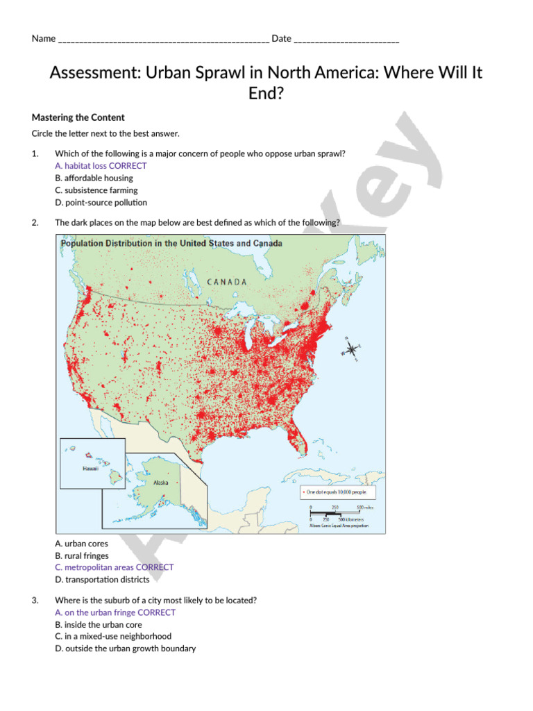 Unit 2 - Urban Sprawl in North America Where Will It End Answer Key ...