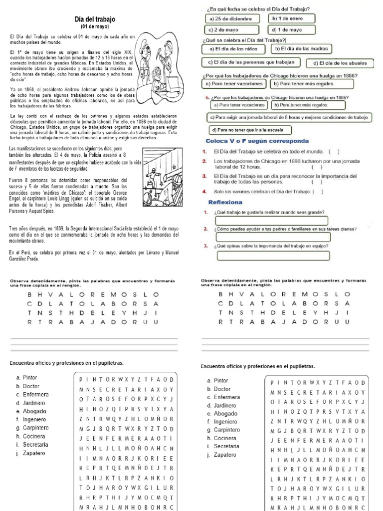 Ficha Del Dia Del Trabajo 2 | PDF