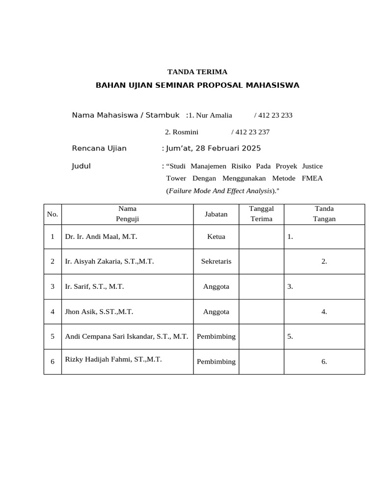 TANDA TERIMA PROPOSAL Mini | PDF