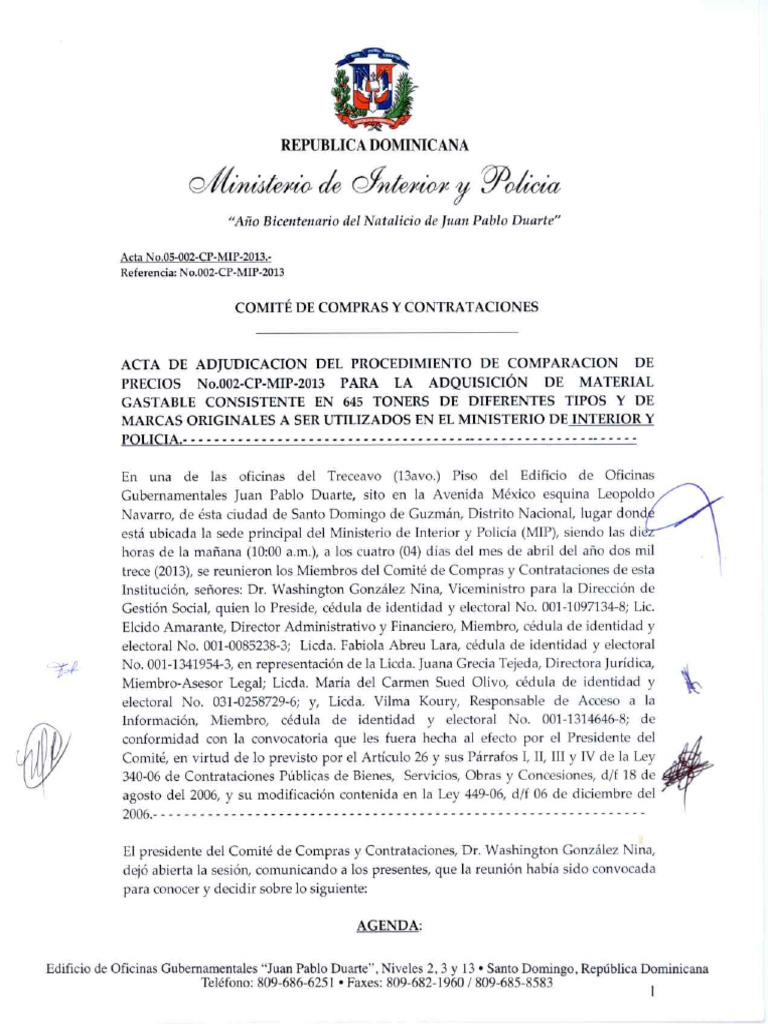 Acta de Adjudicacion Del Procedimiento de Comparacion de Precios, No. | PDF
