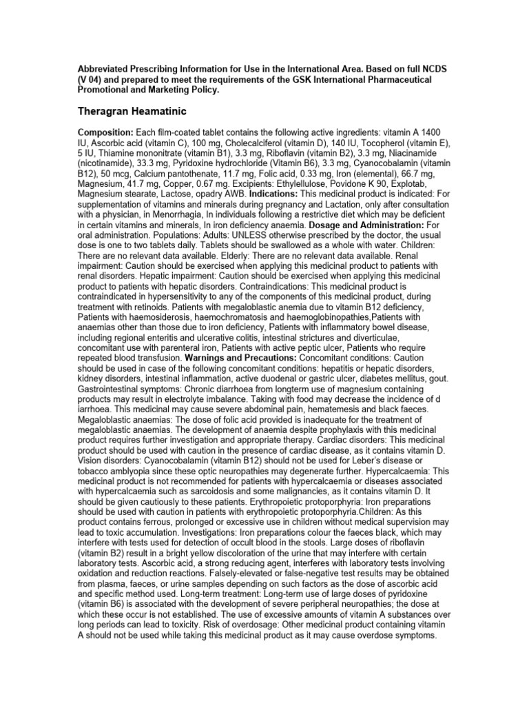 Theragran | PDF | Anemia | Vitamin