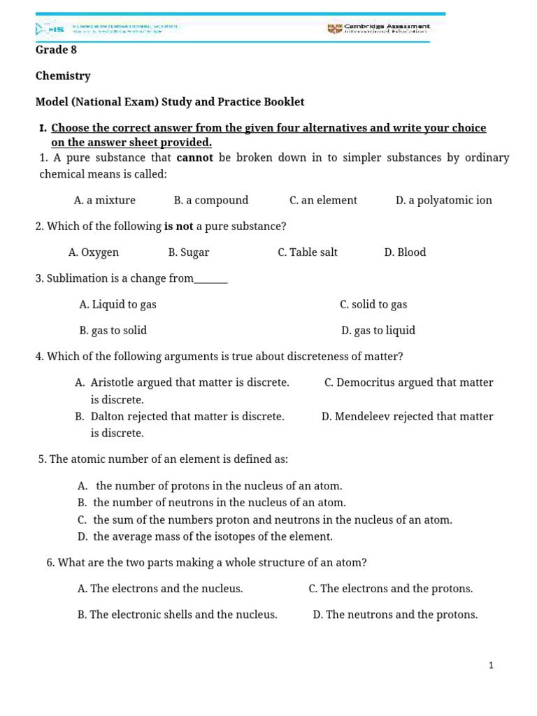 Chemistry - G8 Break Packet | PDF | Atoms | Chemical Elements