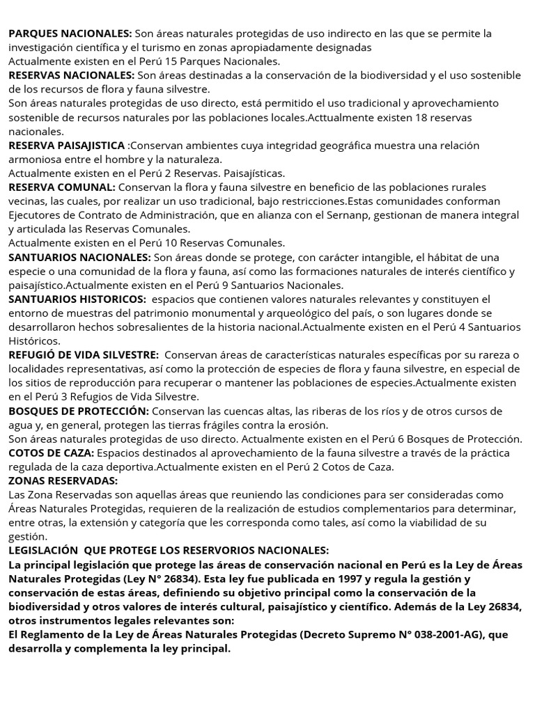 PARQUES NACIONALES Son Áreas Naturales Protegidas de Uso Indirecto en ...