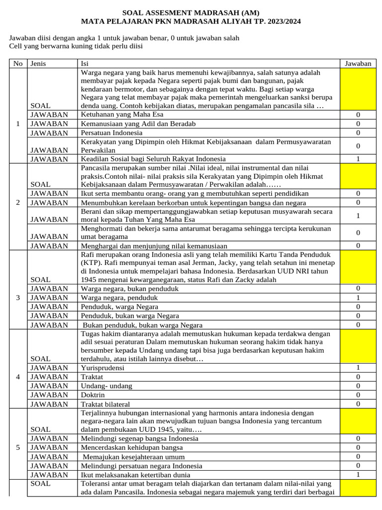 SOAL AM PKN 2023-2024 | PDF