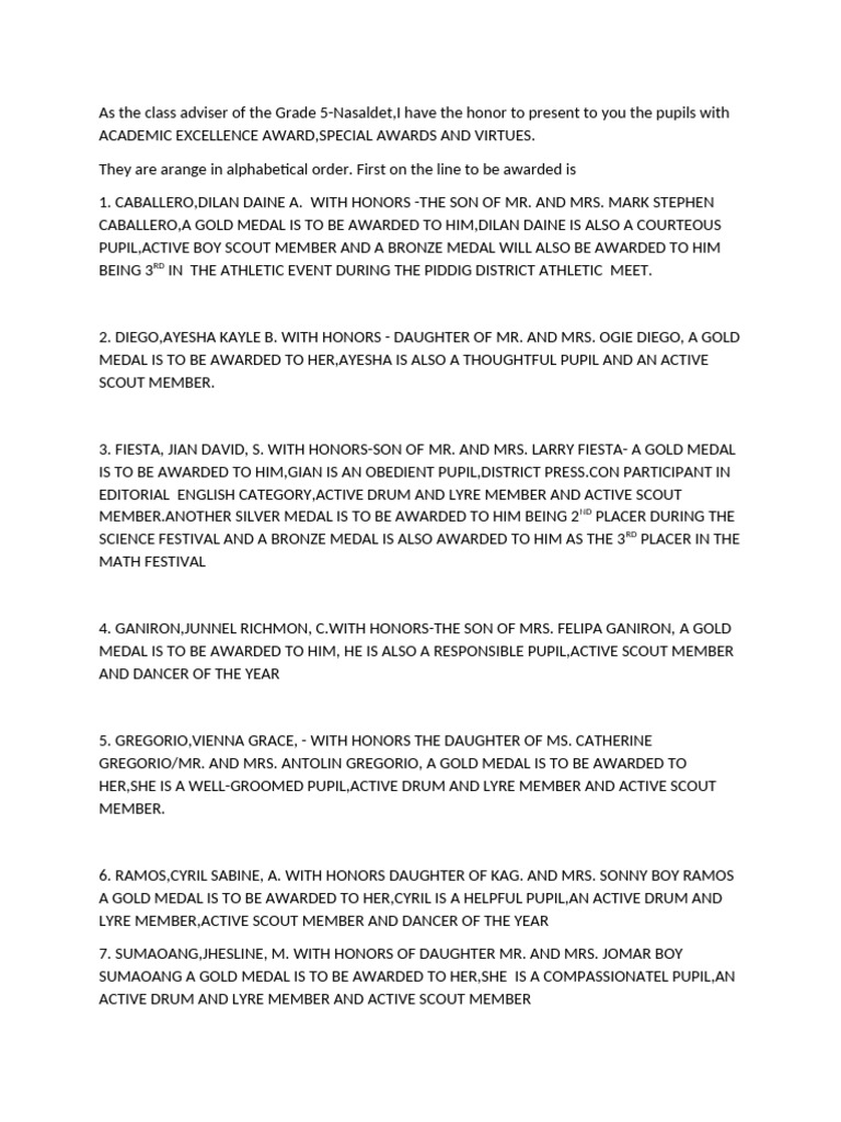 Script For Recognition Awarding | PDF