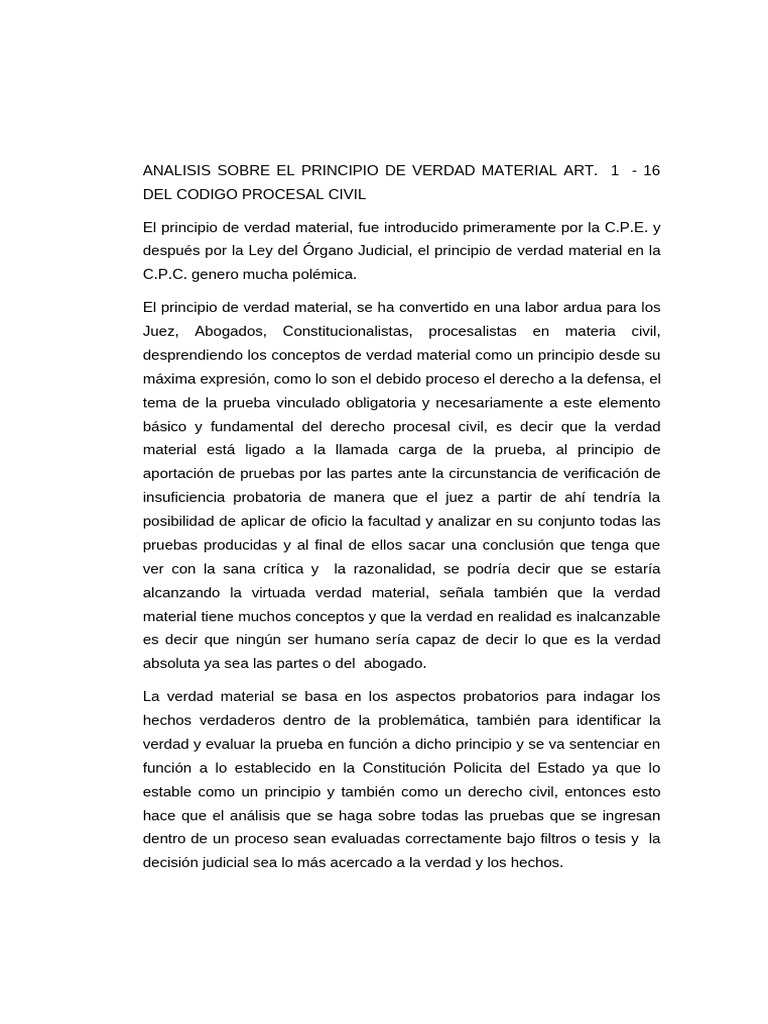 Analisis Principio de Verdad Material Karla Zanabria Claros | PDF | Verdad | Ley procesal