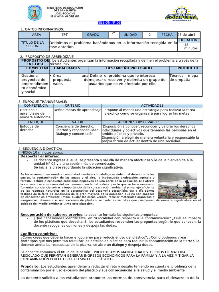 SESION 3 UNIDAD 2 EPT 1° y 2° | PDF | El plastico | Contaminación