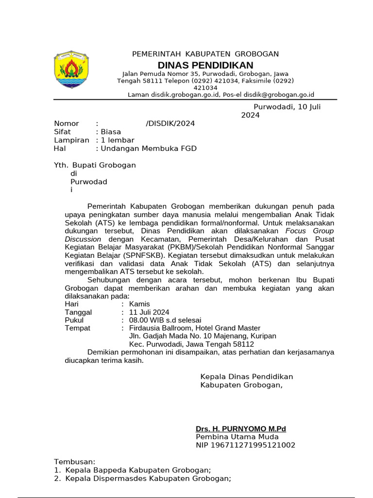 Undangan FGD Penanganan ATS Grobogan | PDF