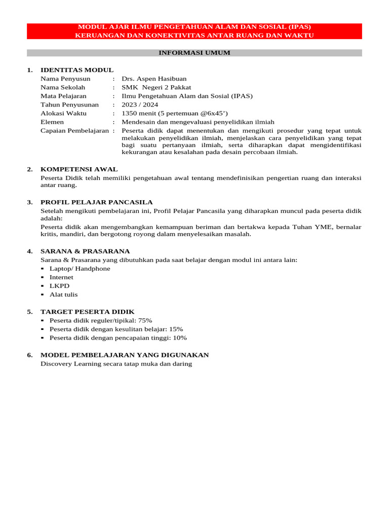Modul IPAS: Konektivitas Ruang-Waktu | PDF