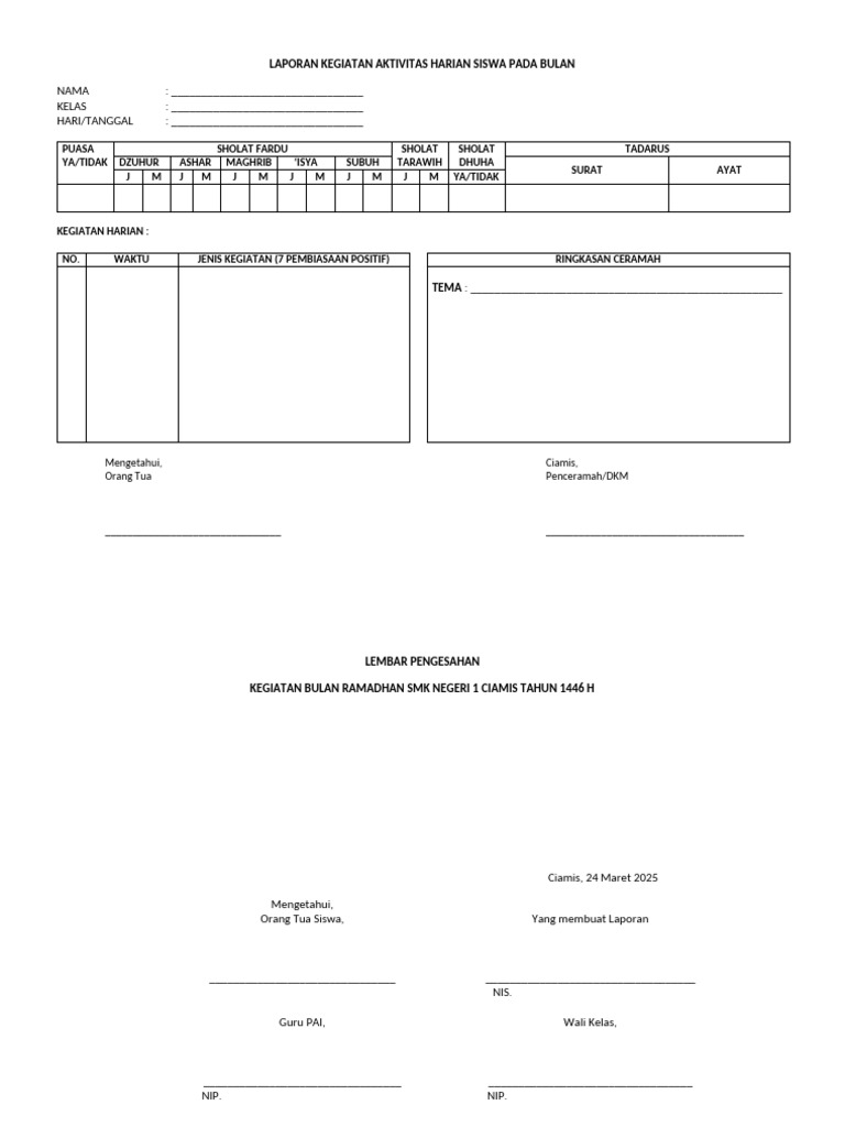 Format Laporan Kegiatan SmartTren | PDF