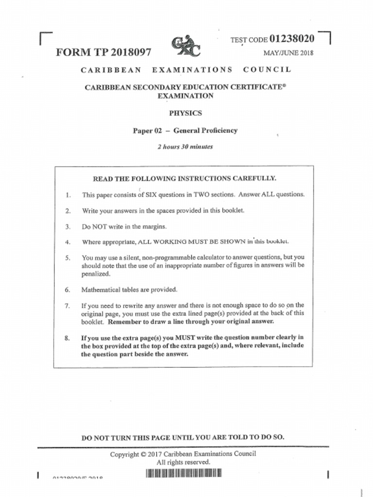 CSEC Physics MayJune P2 2018 | PDF