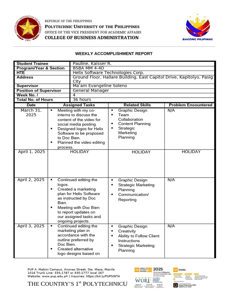 Pauline, Kaisser - Weekly Report | PDF | Human Communication