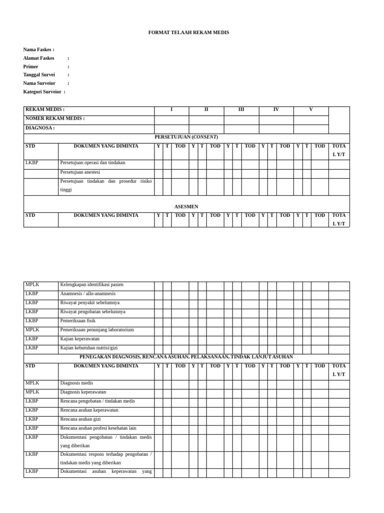 Form Telaah Rekam Medis | PDF