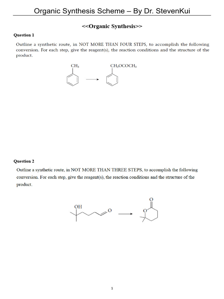 Organic Synthesis Scheme Questions and Answer | PDF