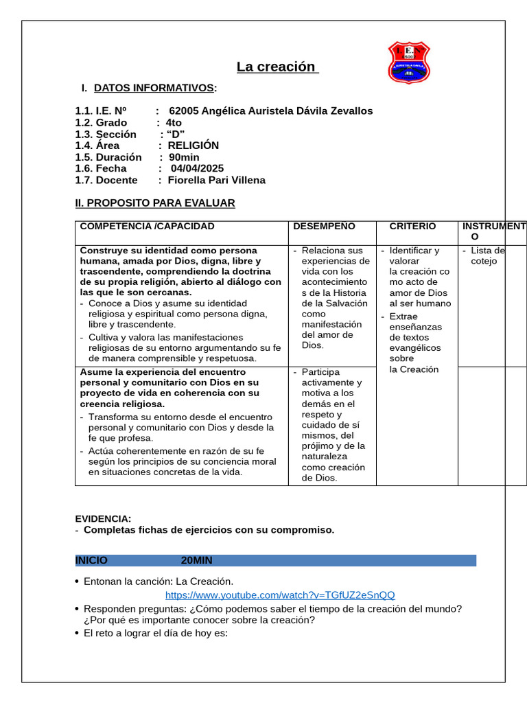 Sesión Religion La Creación | PDF | Amor | Narrativa de la creación del Génesis