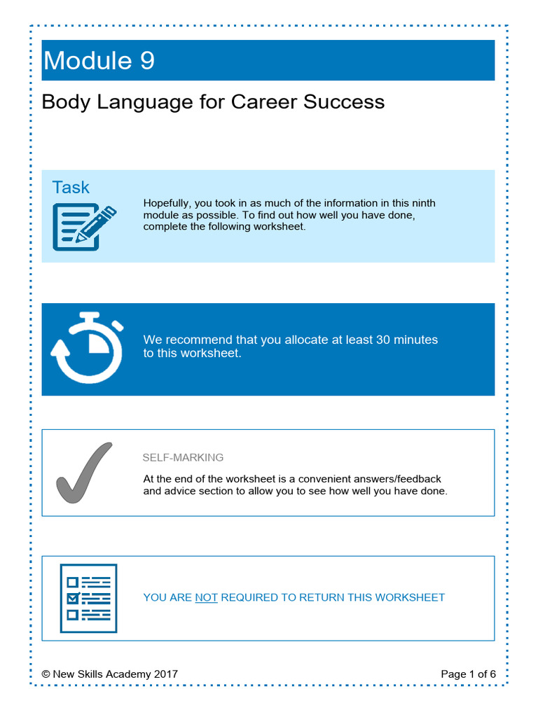 Body Language UK Worksheet Module 9 | PDF | Body Language | Human Communication