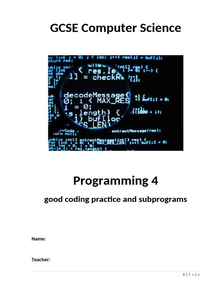 04 Programming 4 Workbook FOR MOODLE | PDF | Parameter (Computer Programming) | Computer Program