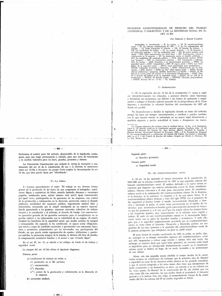 Bidart Campos - Principios Constitucionales de Derecho Del Trabajo (Ind y Colect) y de La ...