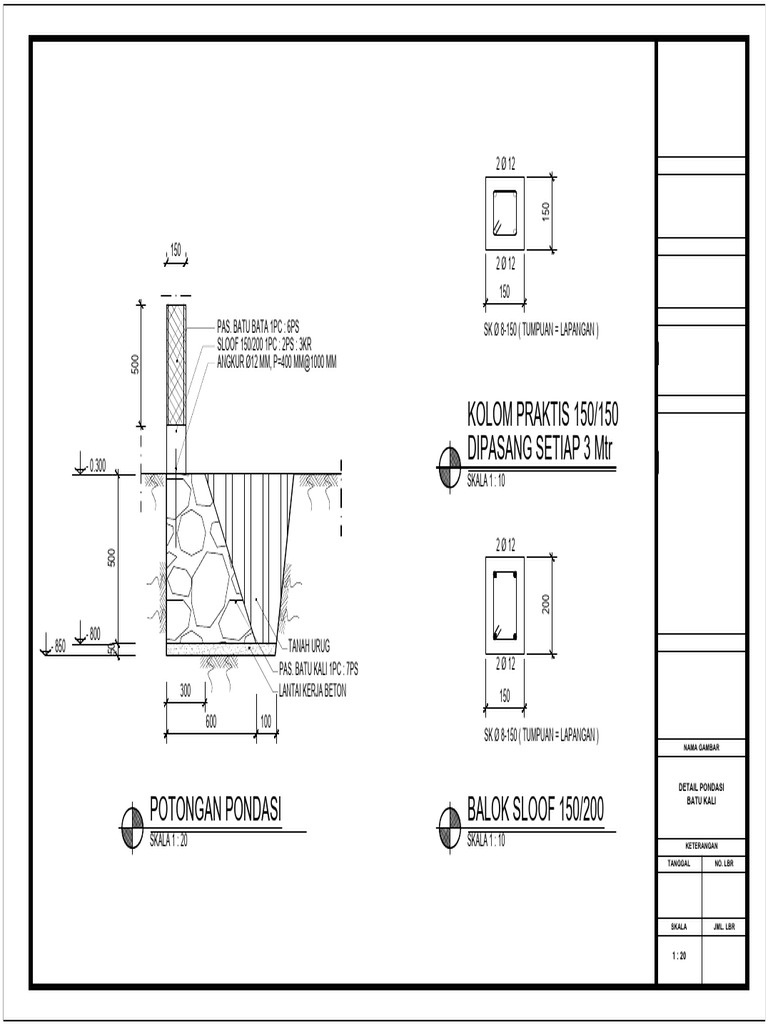 DETAIL PONDASI BATU KALI-Model | PDF
