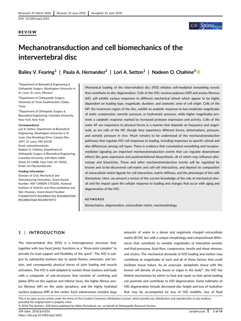 Mechanotransduction and Cell Biomechanics of The IVD | PDF ...