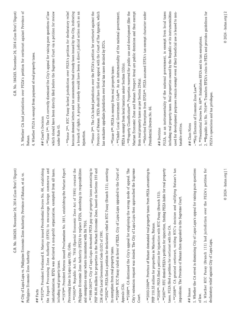 14. City of Lapu-Lapu vs PEZA | PDF