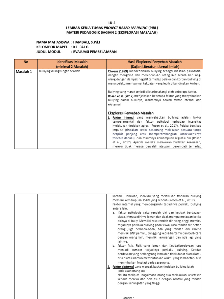LK 2 Eksplorasi Masalah (PJBL Pedagogik) Modul 2 | PDF