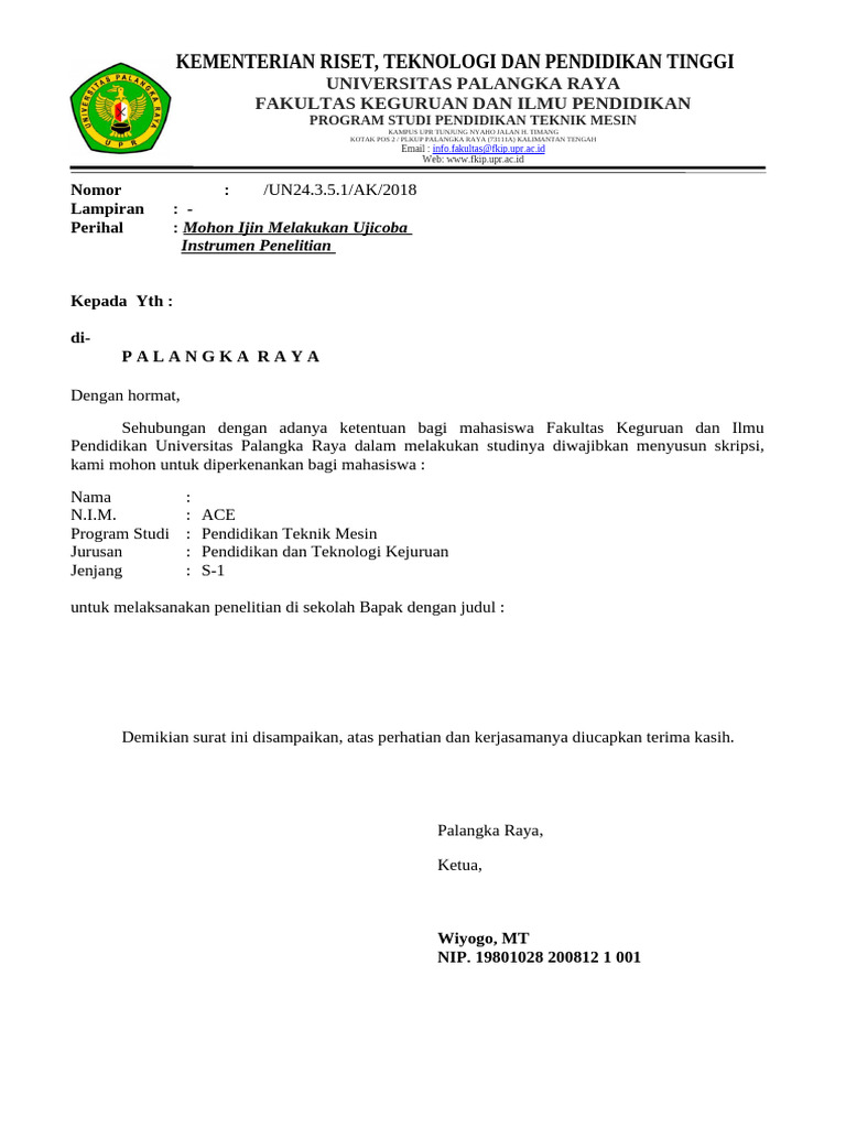 Surat Uji Instrumen | PDF