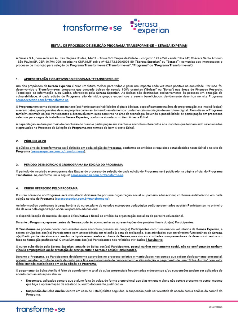 Regulamento Transforme Se 2025 Serasa Experian | PDF | Internet