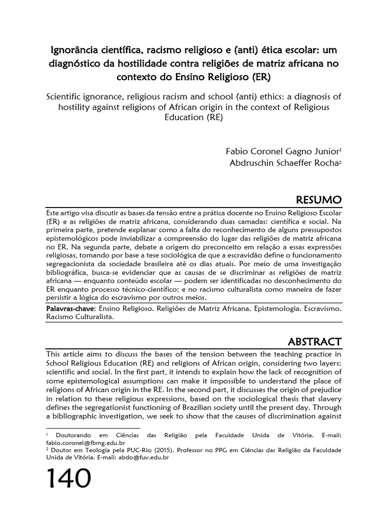 Ignorância Científica, Racismo Religioso e (Anti) Ética Escolar | PDF ...