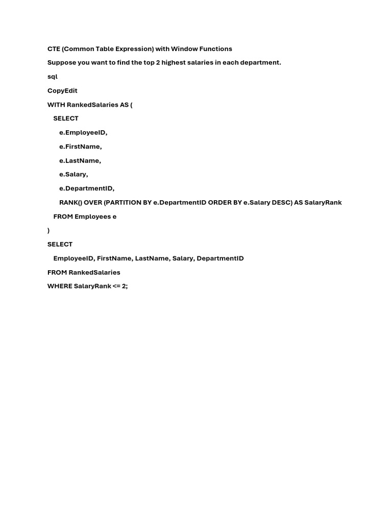 CTE With Window Functions | PDF CTE With Window Functions | PDF