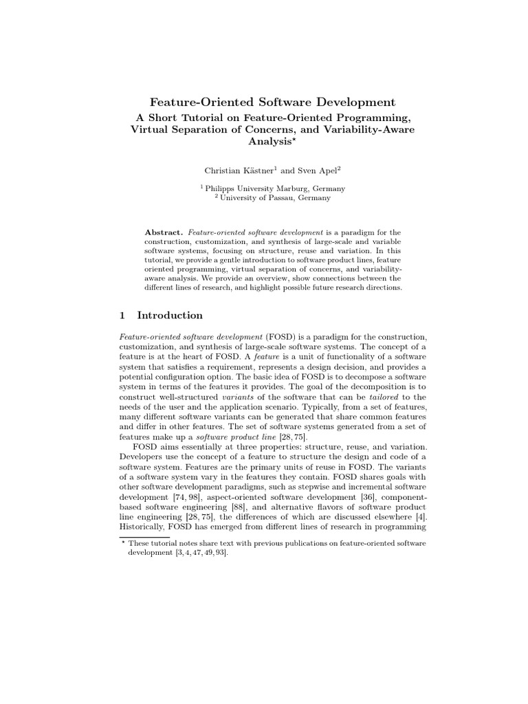 A Short Tutorial On Feature-Oriented Programming | PDF | Software Development | Systems Engineering