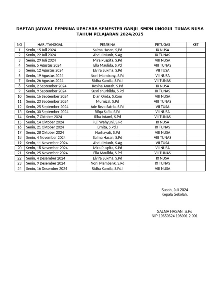JADWAL PEMBINA Upacara | PDF