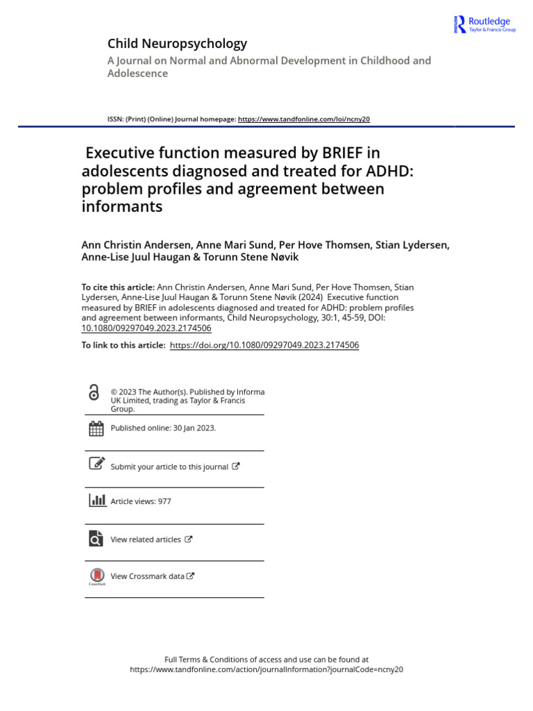 ADHD Executive Function Profiles in Adolescents | PDF | Attention ...