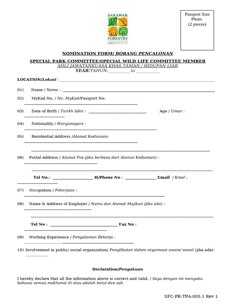Form 1 - Nomination Form For SPC SWC Member (SFC-PR-TPA-005.1 Rev 1) (2 ...