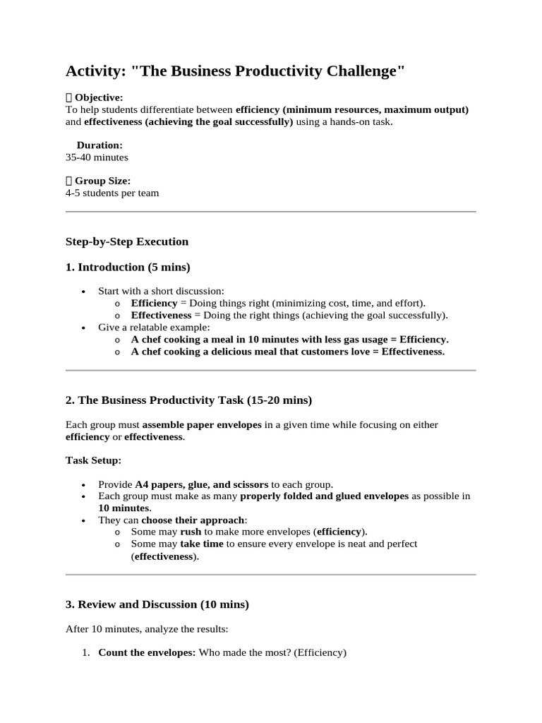 Business Productivity Challenge Activity | PDF