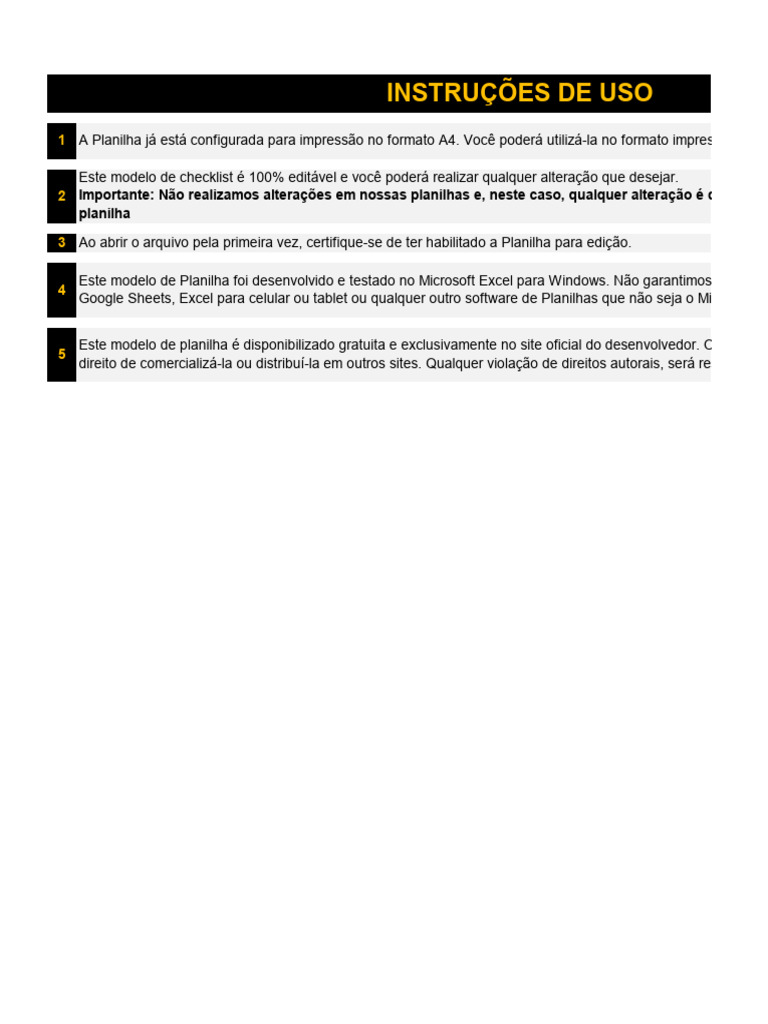 Modelo de Checklist Semanal em Excel | PDF